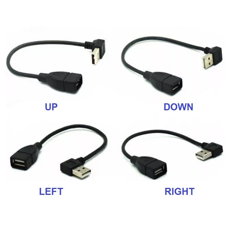 L Shape 90 Degree Right Left Up Down Angle USB Male to Female Extension ...