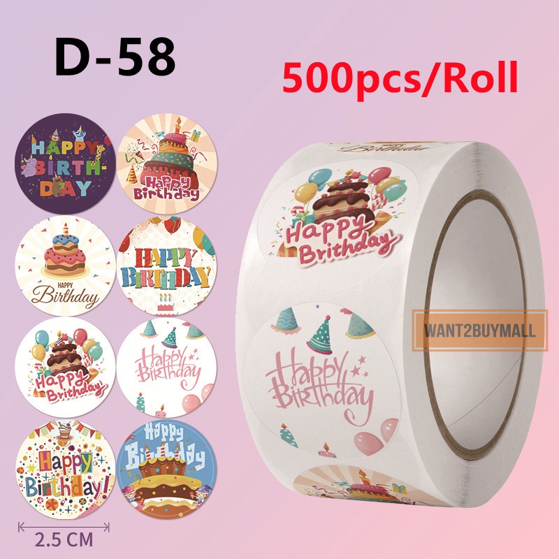 🇲🇾 500pcs/roll Happy Birthday Sticker Label Tag Party Gift Pelekat ...