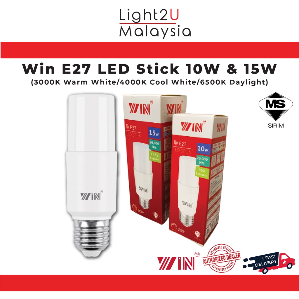 [SIRIM] WIN E27 LED Stick Bulb 10W/15W [3000K/4000K/6500K) || Mentol Lampu | Shopee Malaysia