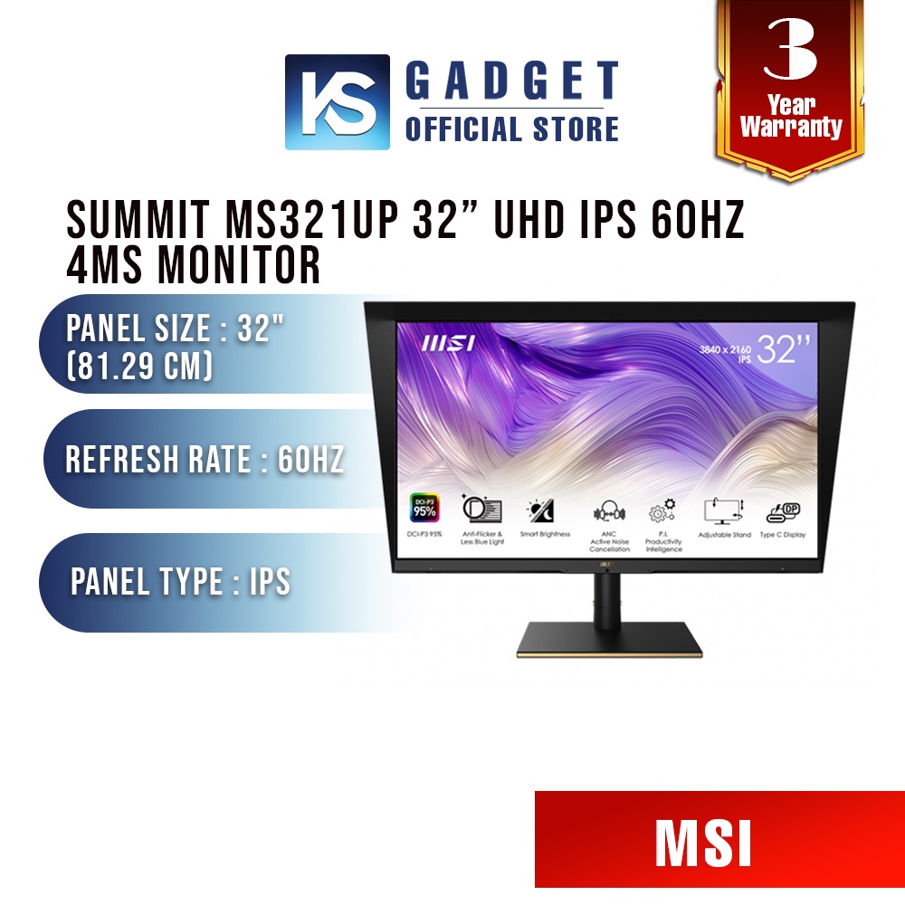 MSI SUMMIT MS321UP 32” UHD IPS 60Hz 4ms MONITOR - 9S6-3DA98T-026 ...