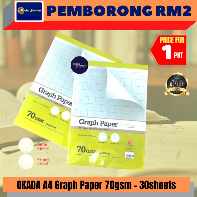(RM2.20) OKADA A4 70gms Graph Pad 30's / Kertas Graf / Graph paper ...