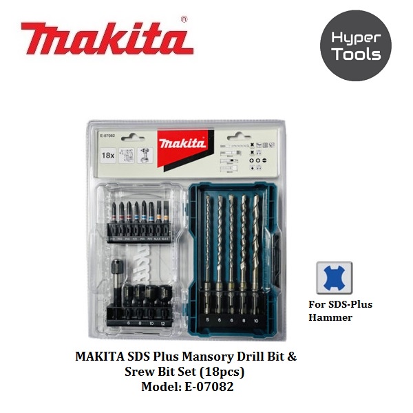 MAKITA SDS Plus Mansory Drill Bit & Srew Bit Set (18pcs) - Model: E ...