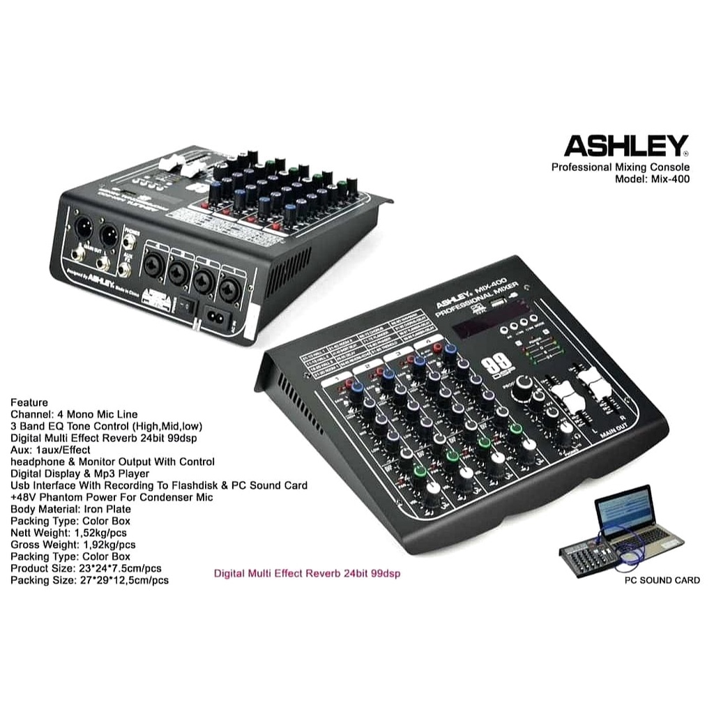 Best Ashley 400 Bluetooth 4 channel Mixing Mini Mixing | Shopee Malaysia