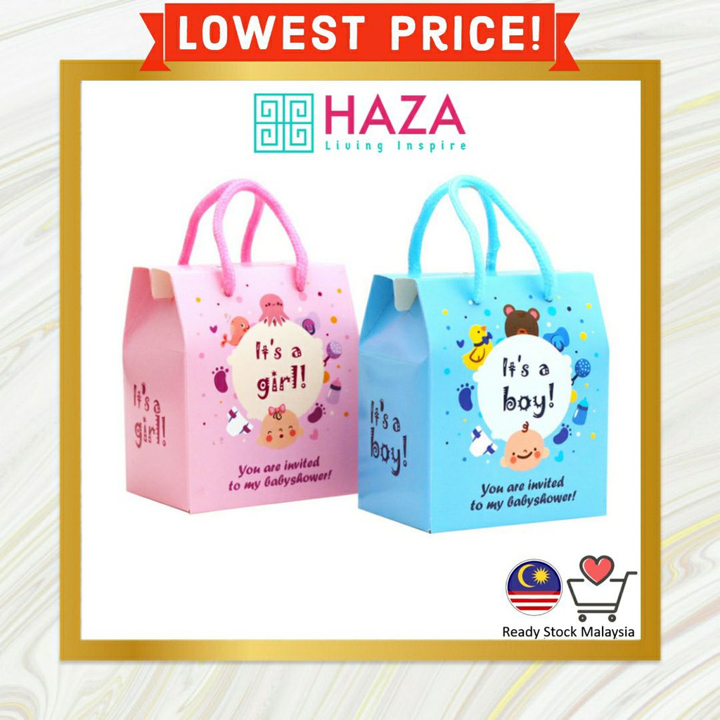 READY STOCK 🇲🇾 Doorgift Baby Boy Girl Gable Box Bag Goodies Beg Door ...