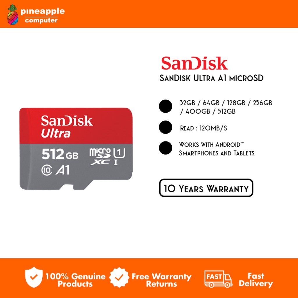 Sandisk CL10 Ultra MicroSDHC Card 32GB/64GB/128GB/256GB/512GB (SDSQUA4) 100MB/S CLASS 10 A1 ...