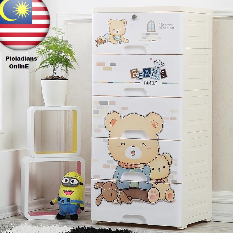 HOMIEE Nordic 5 Layer Laci Baju Storage Box Drawer Cute Cartoon Drawer ...