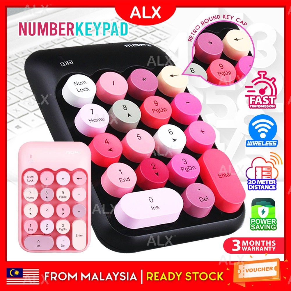 ALX Number Keypad Wireless Mini Compact Round Keycaps Mixed Keycaps ...