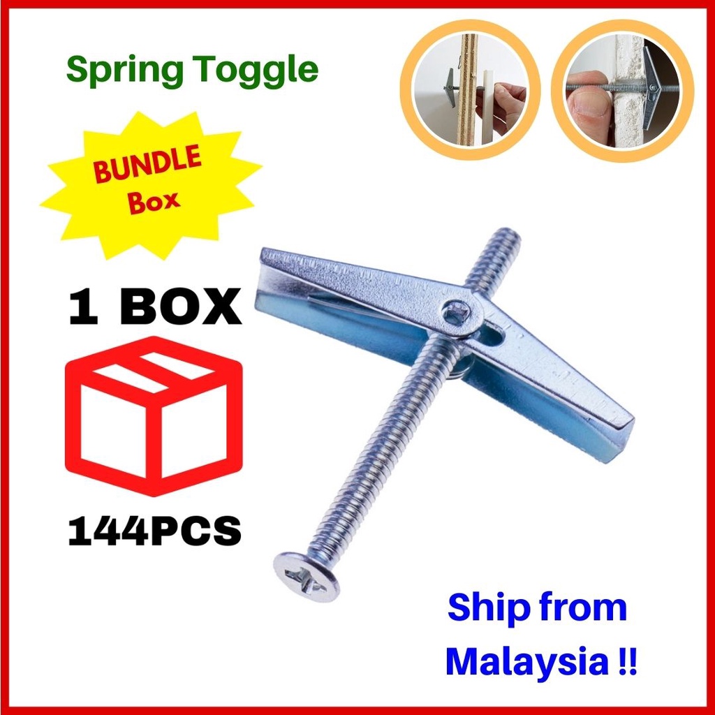 [200 PCS/BOX] Metal Spring Toggles Butterfly Anchor Screws Plaster ...