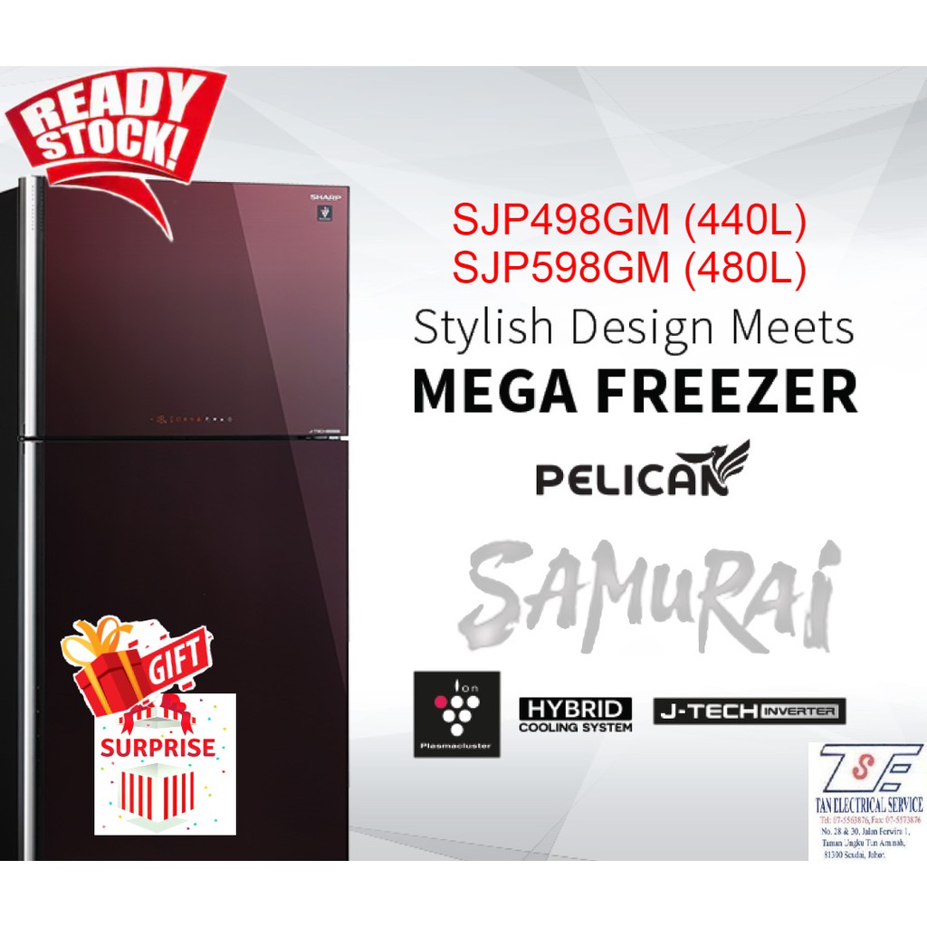 SHARP SJP498GK 2 DOOR 440L PLASMACLUSTER INVERTER FRIDGE/REFRIGERATOR ...