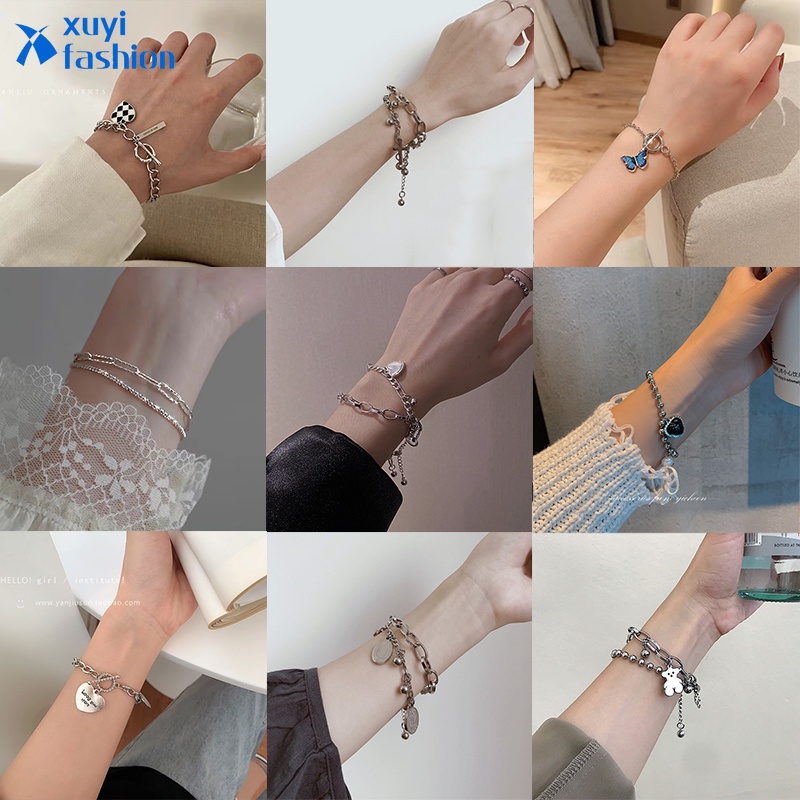 Dodder Simple Lettering Butterfly Heart Bracelet Pearl Sliver Chain ...