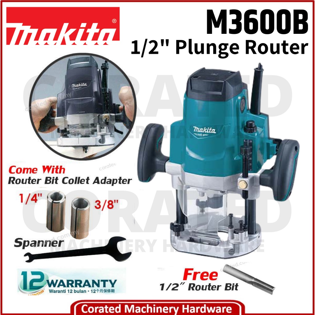 [CORATED] Makita Mt M3600B 1/2" 12MM Plunge Router (1 Year Warranty ...
