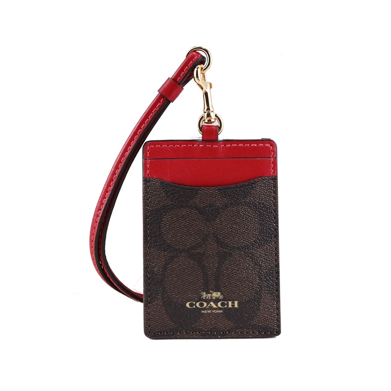 Coach ID Lanyard In Signature - Dark Brown/Red | Shopee Malaysia