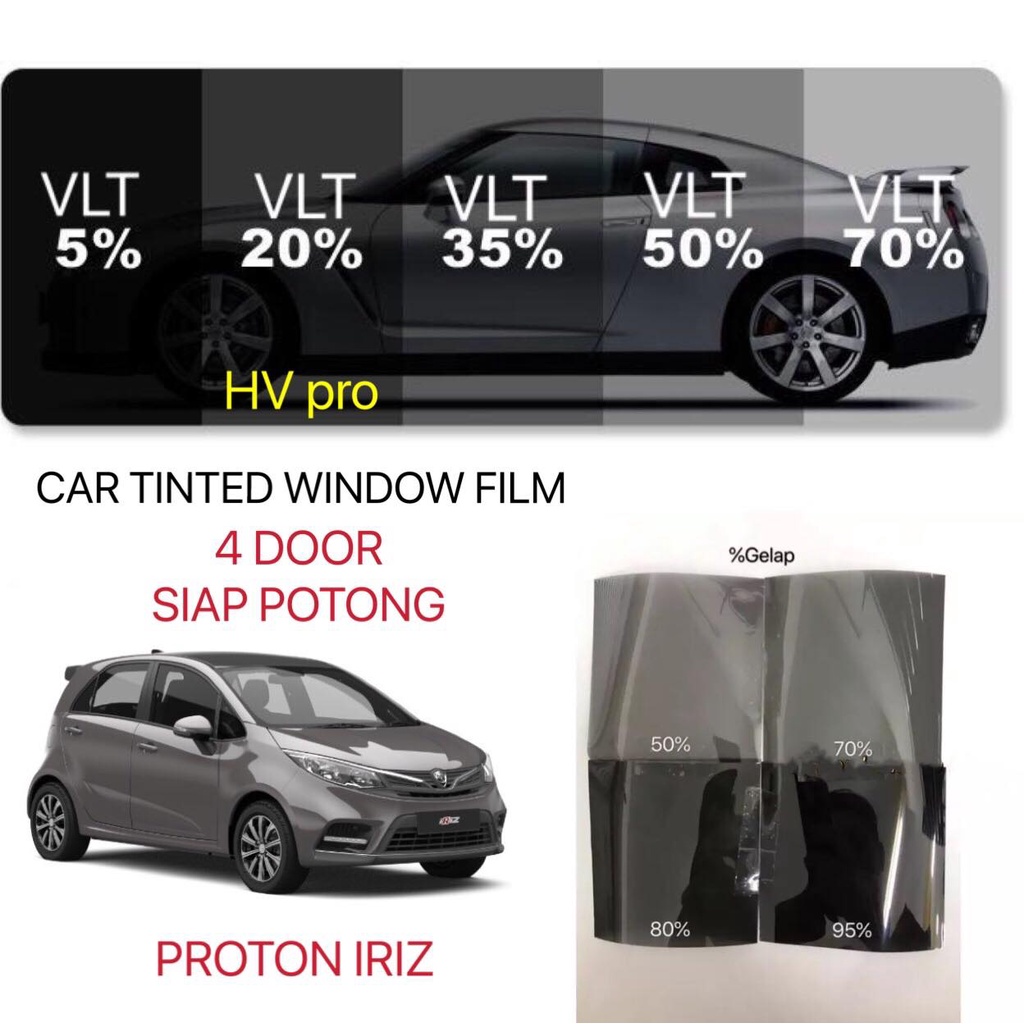 Proton Iriz 4 Pintu Tinted UV Hitam(Gelap 50% 65% 80% 95%) Siap Potong ...