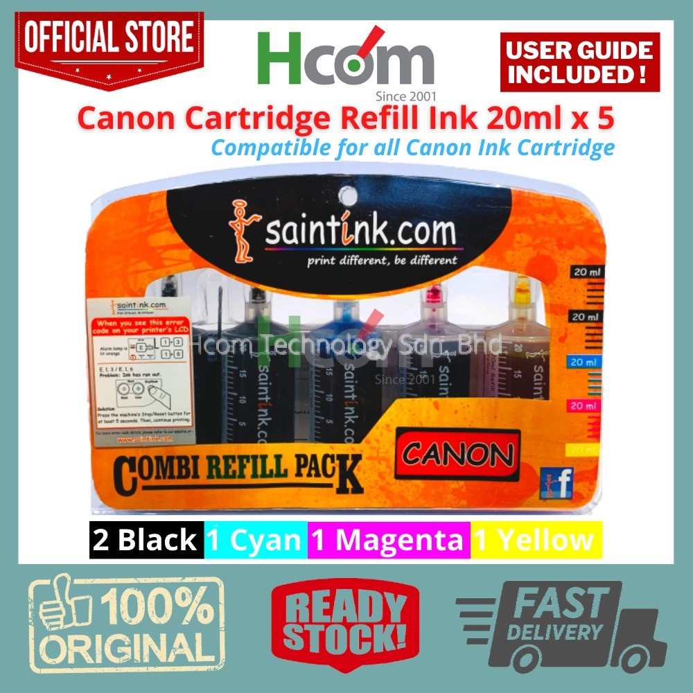 SaintInk Canon Refill Ink Combi Pack 2 Black 3 Color for Canon ...