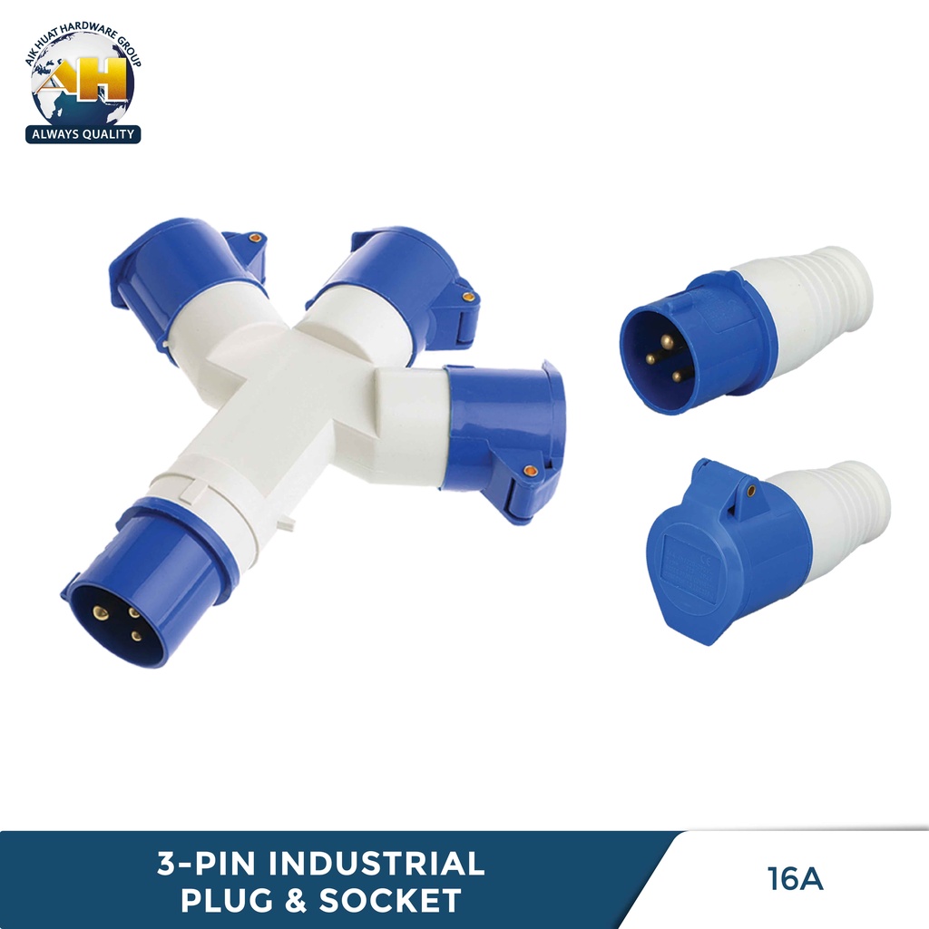 16A 3-Pin Industrial Plug & Socket | Male Plug & Female Socket & 3-Ways ...