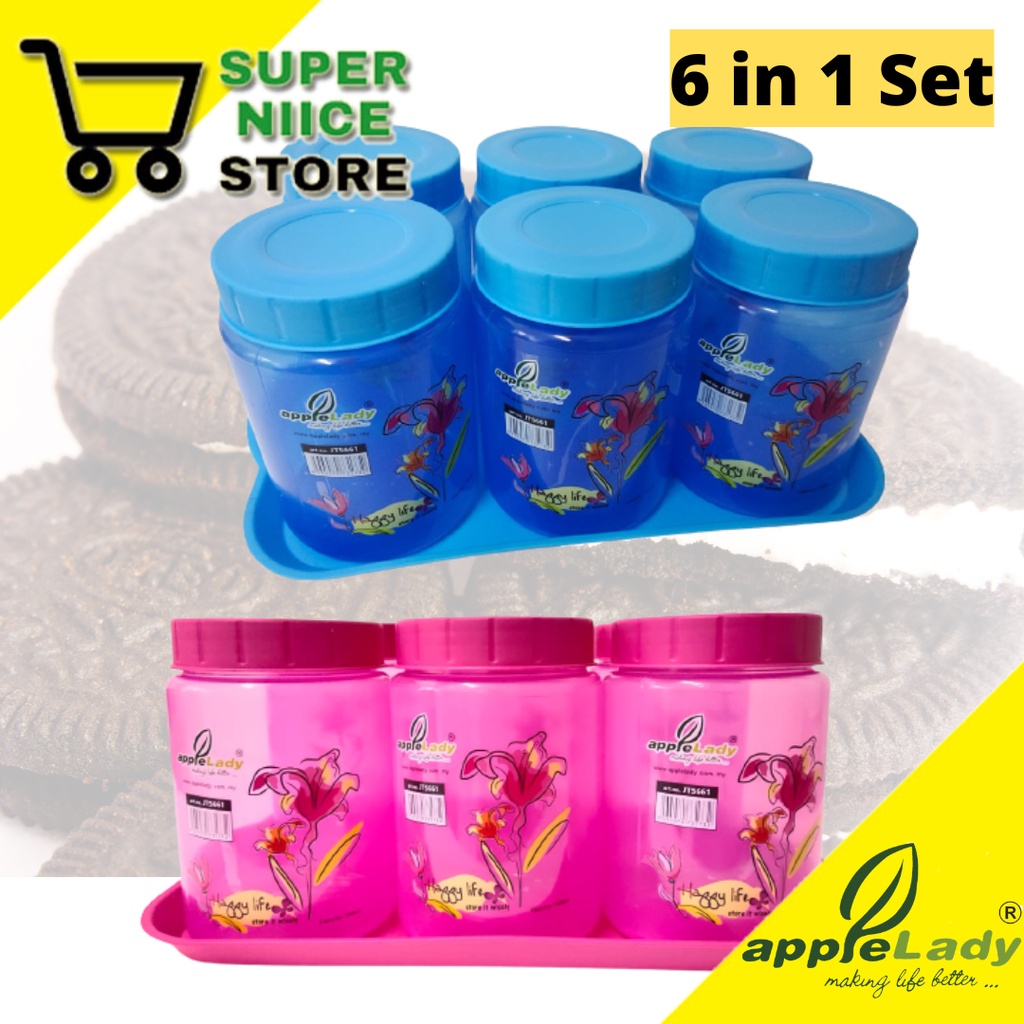 Bekas bulat biskuit cookies container Jar biskut raya Apple lady ...