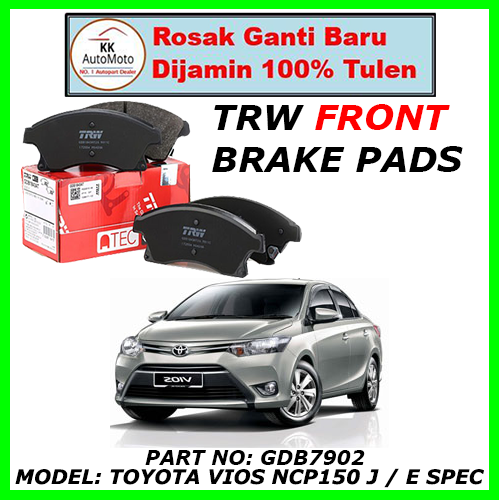 Toyota Vios NCP150 J / E-Spec TRW Front Brake Pad ( GDB7902 ) | Shopee ...