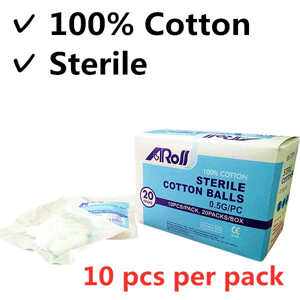 Aros Sterile Absorbent Cotton Balls 10 Pcs per Pack – 100% Cotton 1 Box ...
