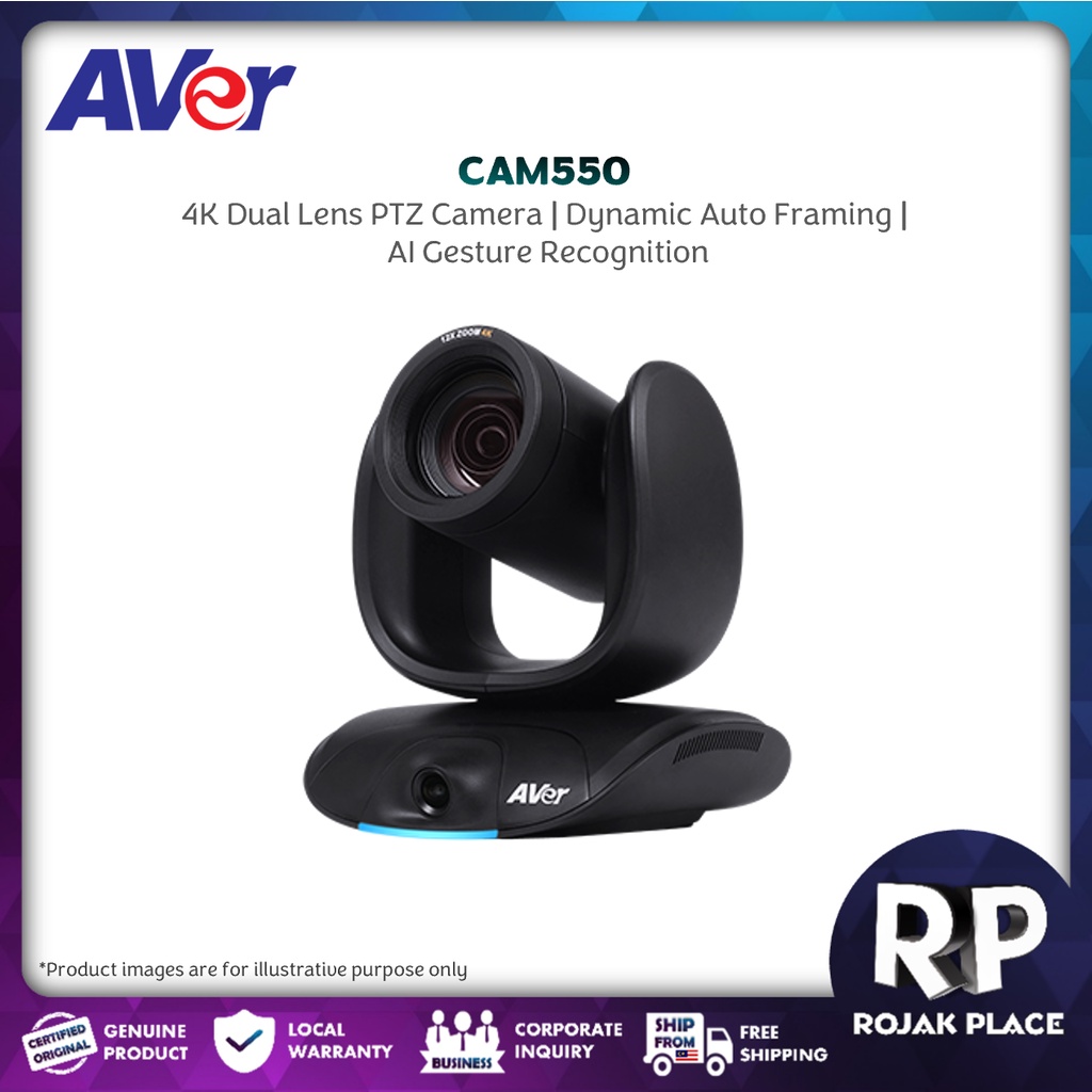 AVer CAM550 4K Dual Lens Professional Conference PTZ Camera Ultra HD Smart Frame Sony 4K EXMOR ...