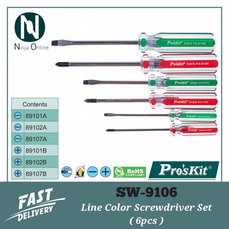 Proskit SW-9106 Line Color Screwdriver Set ( 6pcs ) | Shopee Malaysia
