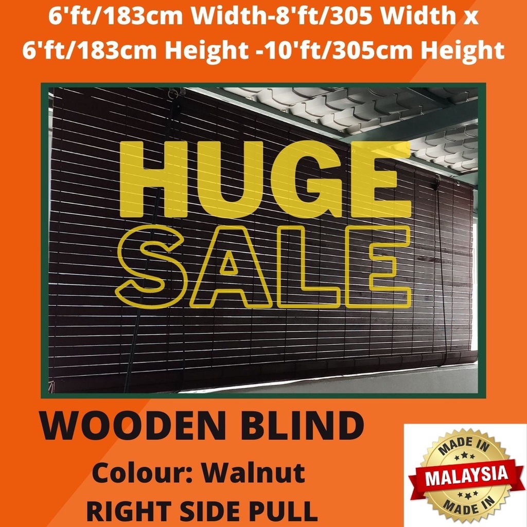 Bidai Kayu Warna: walnut:Tarik Kanan 6'ft/183cm Width-8'ft/305 Width x ...