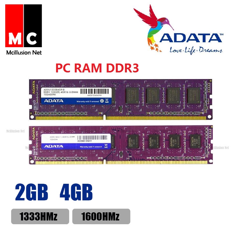 ADATA Ram DDR3 2GB 4GB 8GB PC3 1600 1333 MHz Desktop Memory 240pin 2G ...