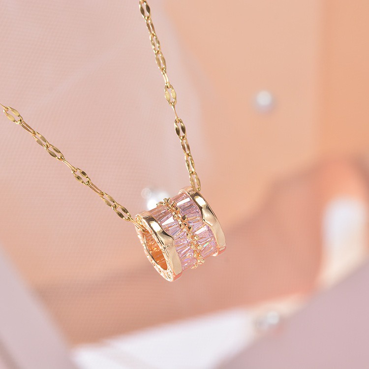 MQJEWELRY Korean Style Chain Pendant Necklace Pink Zircon Double Row ...