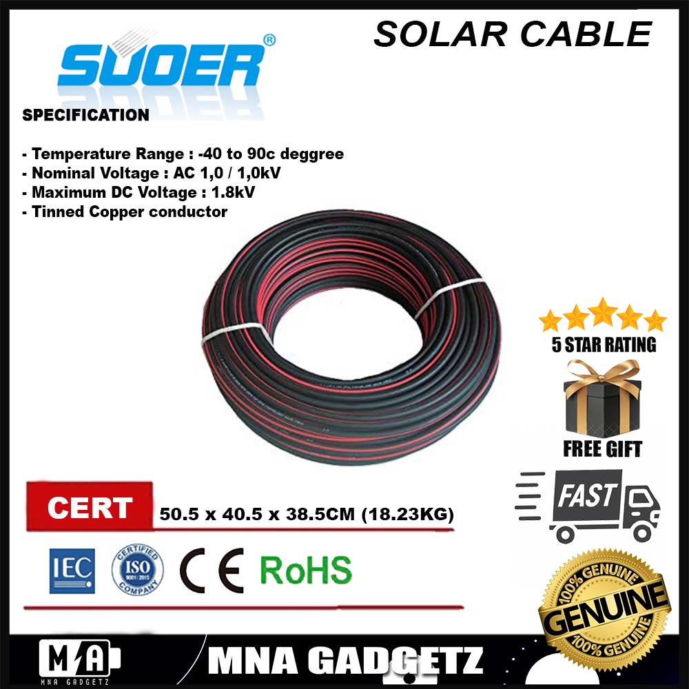 SOLAR DC CABLE WIRE DOUBLE INSULATED COPPER 10M 4mm2 RED STRIPES ...