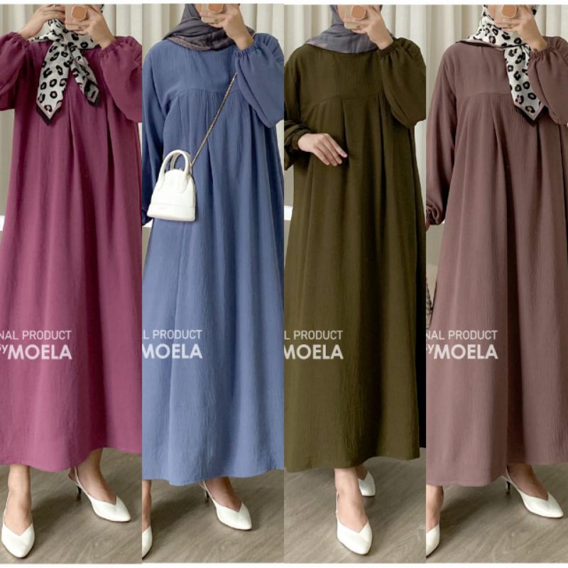 Lavas MIDI DRESS Premium MIDI POLOS ZIPPER BACK Wrinkle Sleeve WUDHU ...