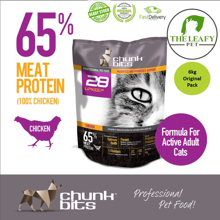 Chunkbits Active Adult Dry Cat Food - 28 Upkeep ( 100% Chicken ) - 6kg ...
