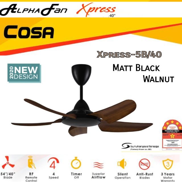 ALPHA COSA XPRESS-5B/40 40'' Inc DESIGNER Ceilling Fan Matt Black ...