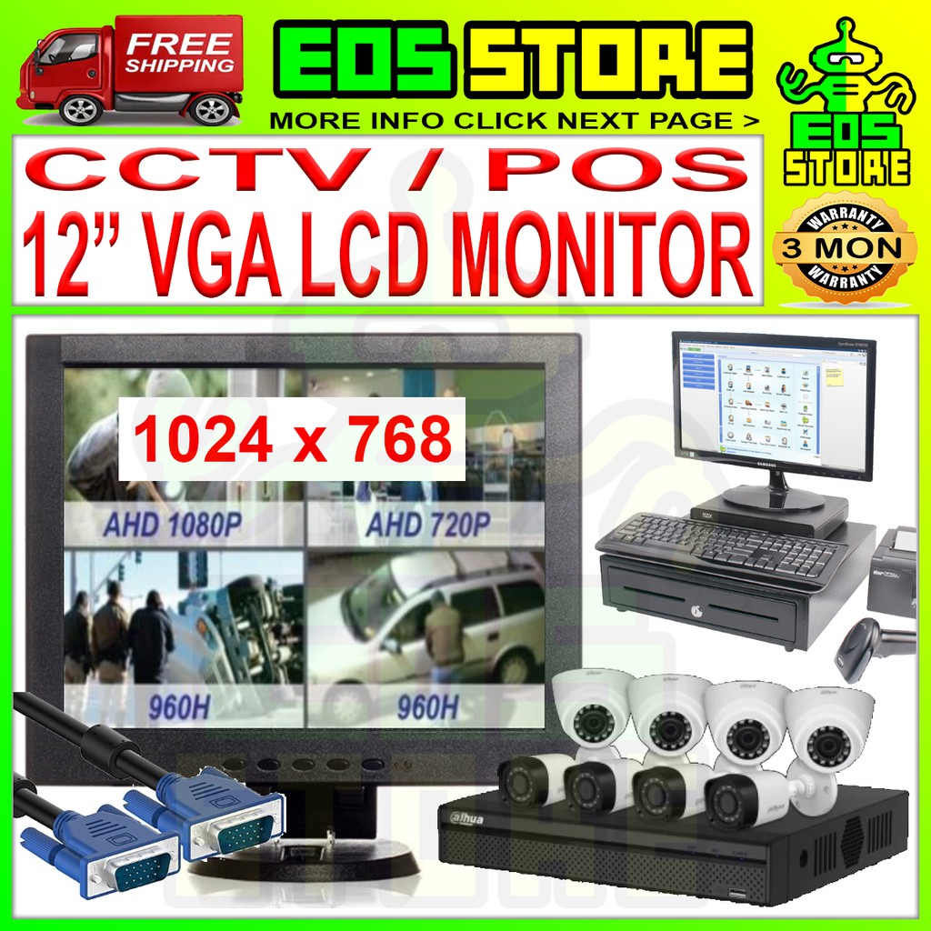 12” Inch LCD Monitor Industrial Display Rotatable Hanging Stand TV ...