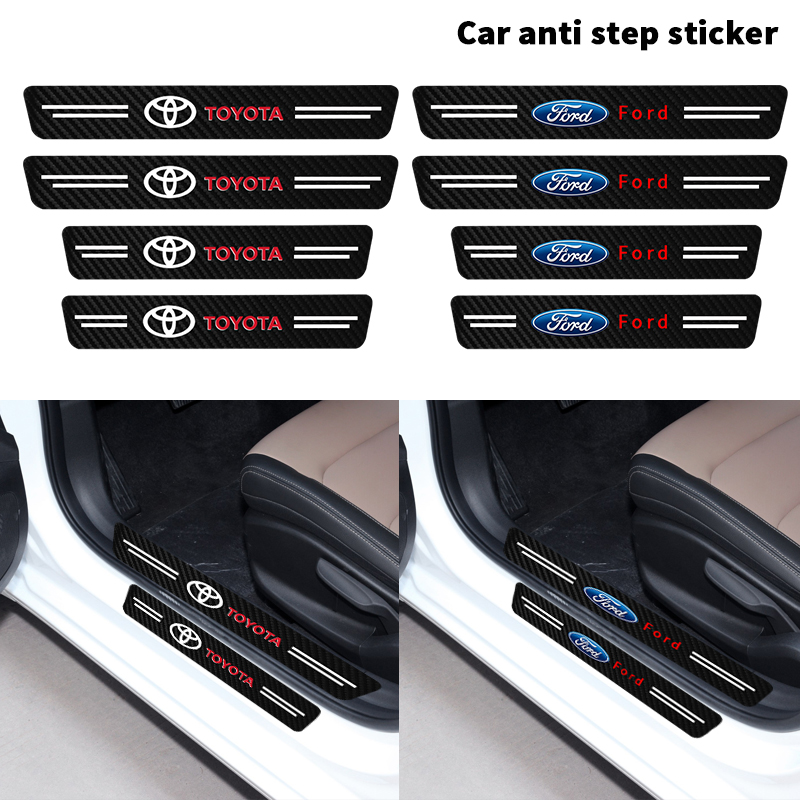 4pcs Carbon Fibre Leather Car Door Step Bumper Guard Protector Anti ...