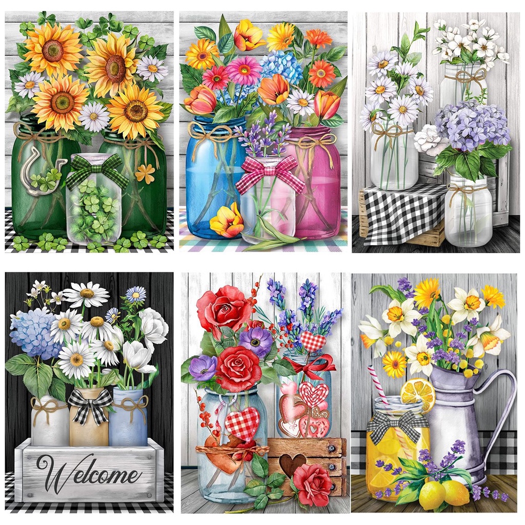 DIY Diamond Painting Vase Spring Flower Sunflower Rose Series full of ...