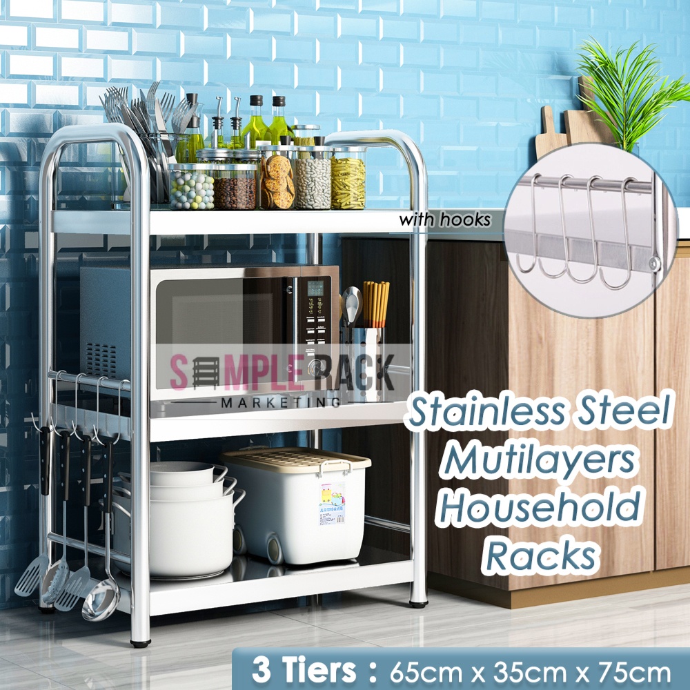 🔔Stainless Steel Rak steel Rack Rak Oven Microwave Kitchen Rack Rak ...