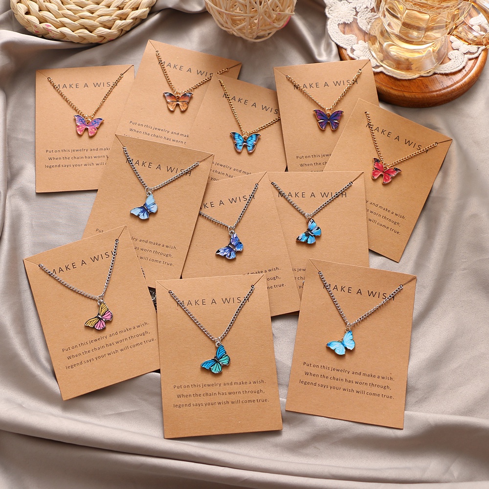 Korean Cute Butterfly Pendant Necklace for Women Fashion Ins Golden ...