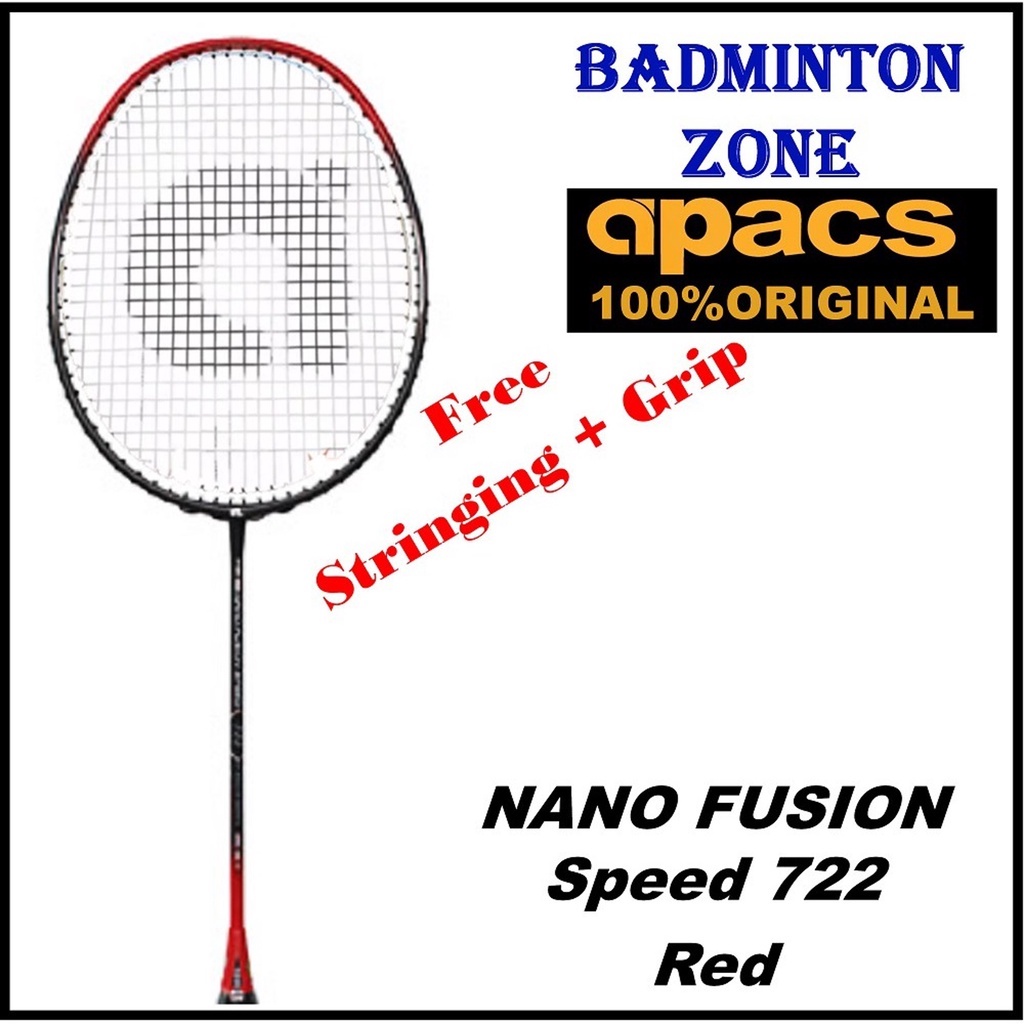 (Siap Pasang Tali 4 knot + Foc Grip) Apacs Nano Fusion Speed 722 (Black ...