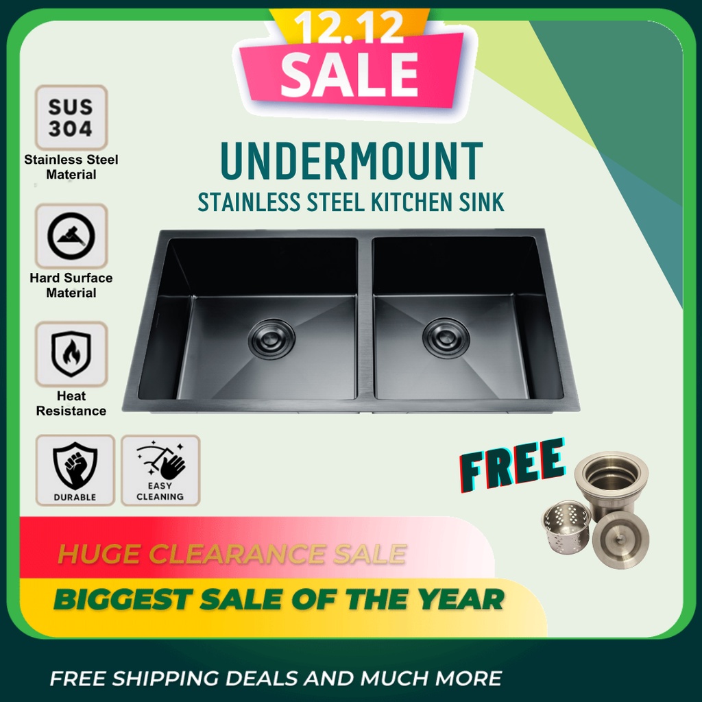 Stainless Steel Undermount Double Bowl Kitchen Sink Dapur Sinki Home ...