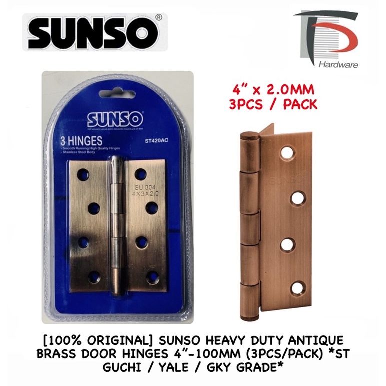 [100% ORIGINAL] SUNSO HEAVY DUTY DOOR HINGES / PINTU ENGSEL 4”-100MM ...