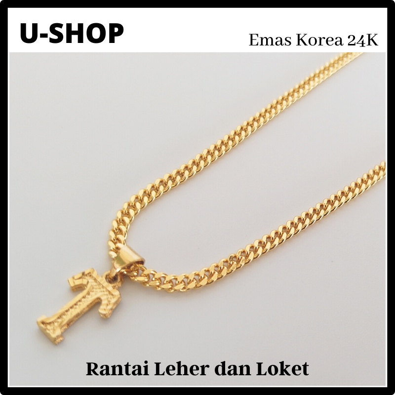 Rantai Leher dan Loket Huruf Emas Korea Gold Plated Women Necklace Rantai Leher Perempuan ...