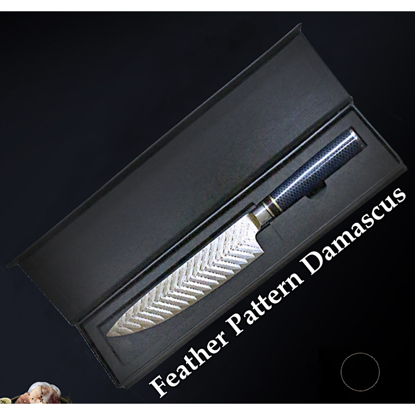 67 Layers FEATHER Pattern Damascus Kitchen Chef Knife With Resin Handle ...
