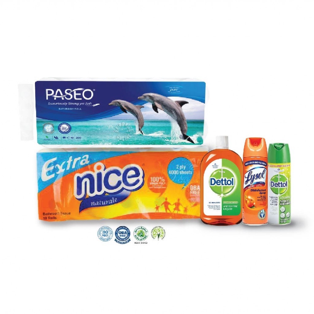 Paseo Toilet Paper + Nice Extra Bathroom Tissue + Dettol Antiseptic ...