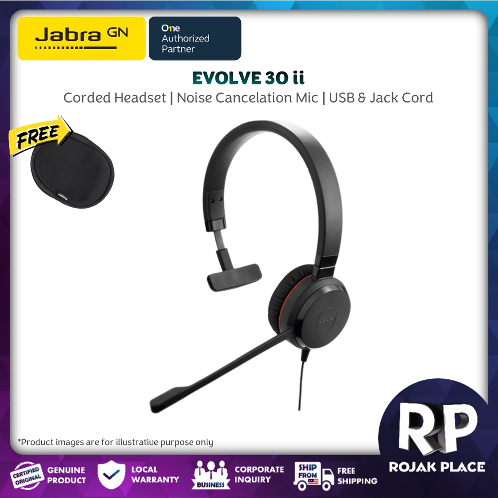 Jabra Evolve 30 II Mono Professional Wired Headset for Calls and Music ...