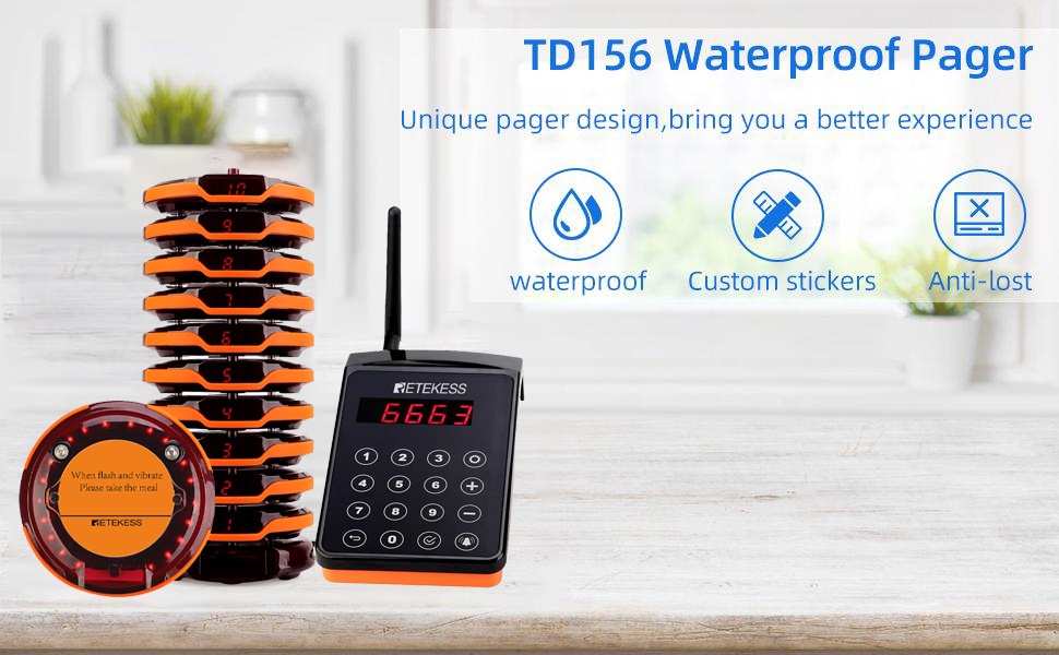 RETEKESS TD156 Restaurant Pager System Wireless Calling System with 10 ...