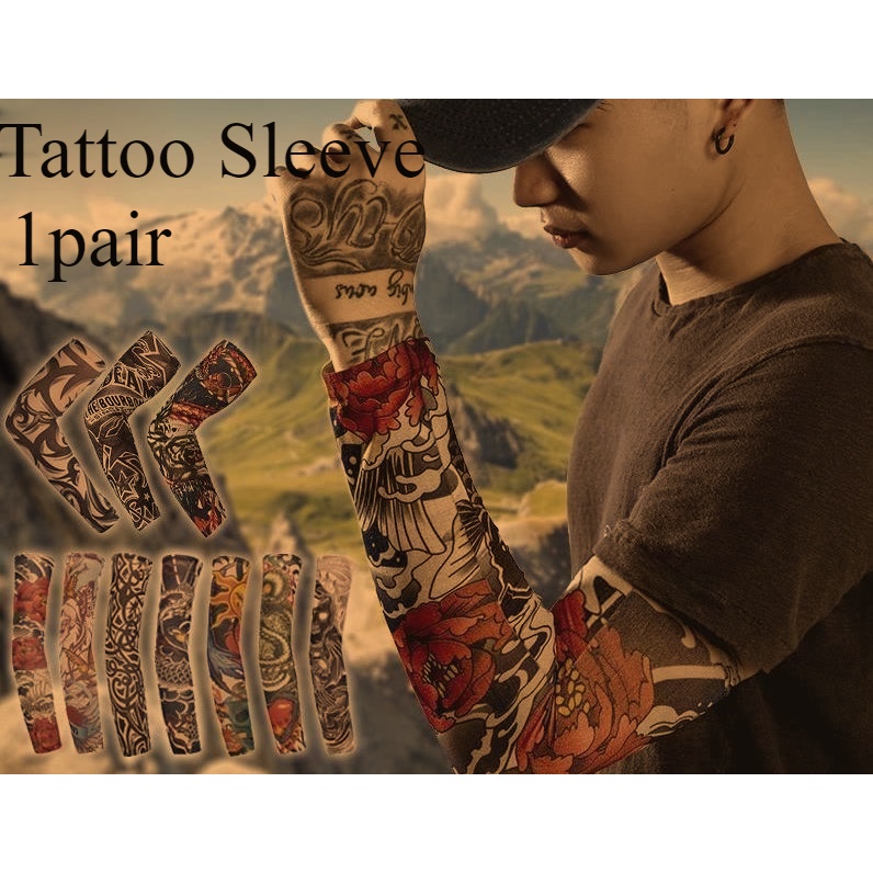 Ice Silk Tattoo Arm Sleeves Hand Sock Fishing Motorcycle Bicycle Men ...