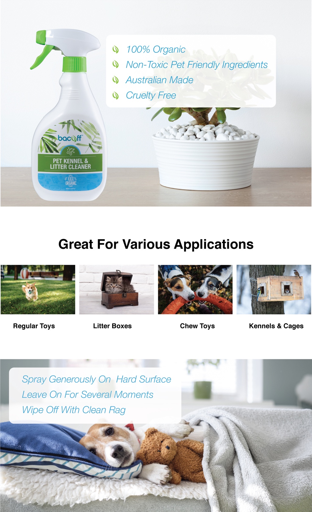 Bacoff Organic Pet Kennel & Litter Cleaner (500ml) for Dog & Cat Kennel ...