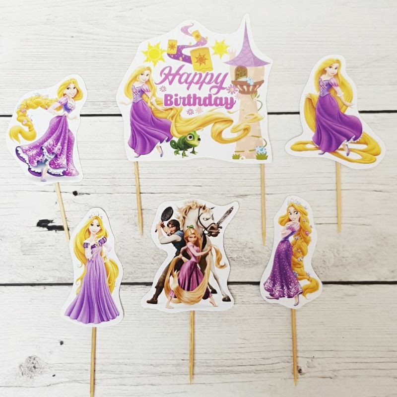 Sk Rapunzel Princess Cake Topper Birthday 1 set contains 6 pcs | Shopee ...