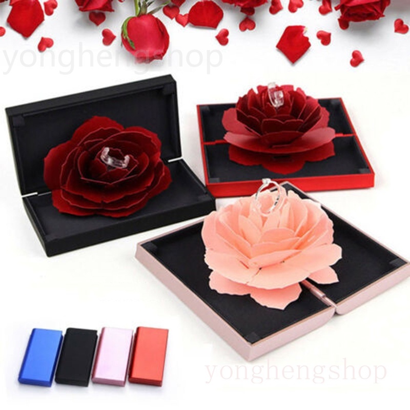 3D Pop Up Rotating Rose Flower Ring Box Wedding Engagement Jewelry ...