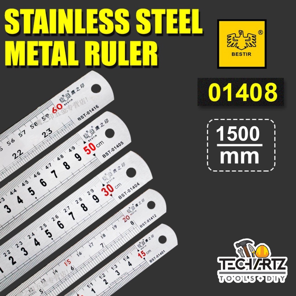 BESTIR Stainless Steel Metal Ruler Metric Ruler Precision 1500mm ...