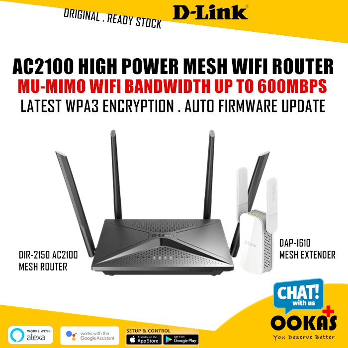 D-Link DIR-2150 AC2100 Mesh WiFi MU-MIMO Gigabit Router, Dual Band 5GHz ...